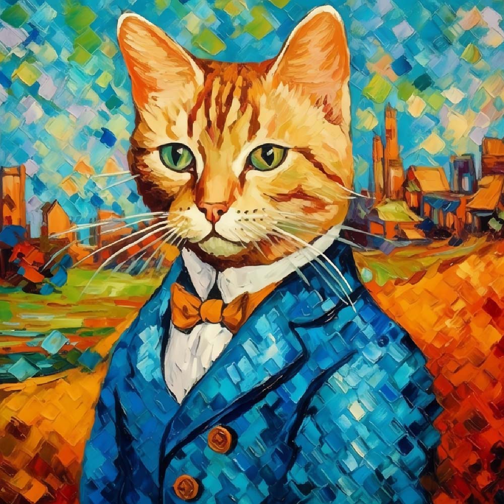 Diamond Painting kaufen - Herr Katze im Stil von Van Gogh – Diamonddiy.de