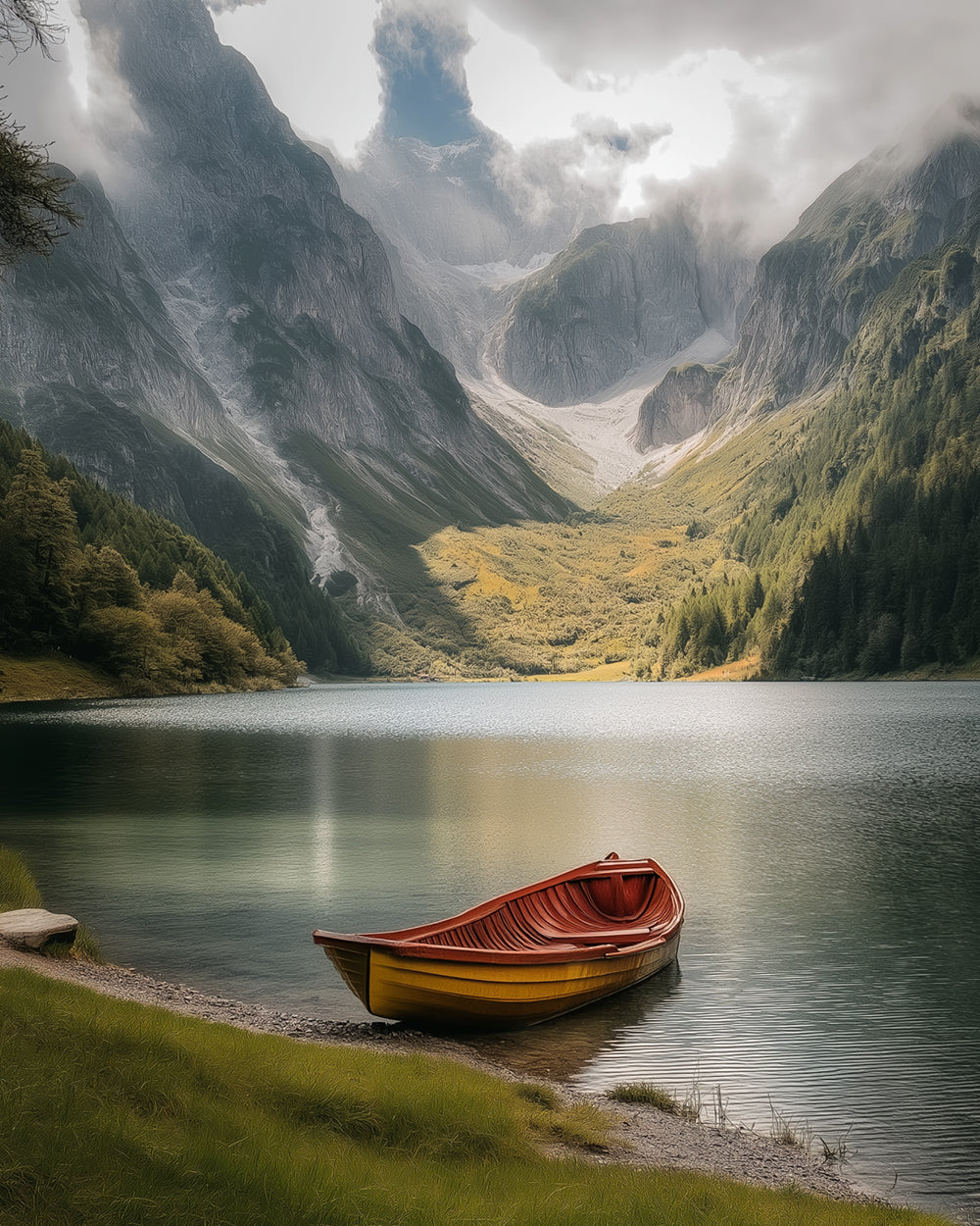 Diamond Painting Sets Deutschland - Boot auf dem Bergsee – Diamonddiy.de