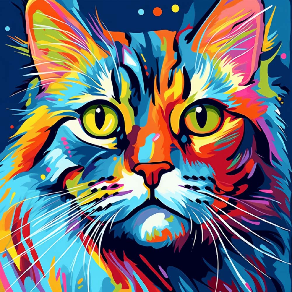 Diamond Painting kaufen - Bunte Katze mit grünen Augen – Diamonddiy.de