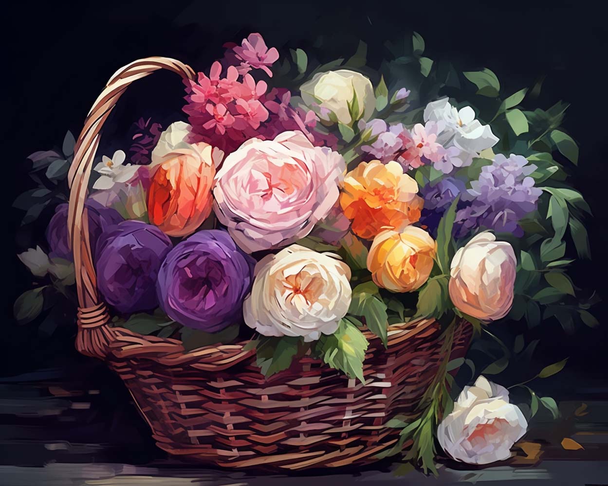 Diamond Painting kaufen - Bunte Rosen Korb – Diamonddiy.de