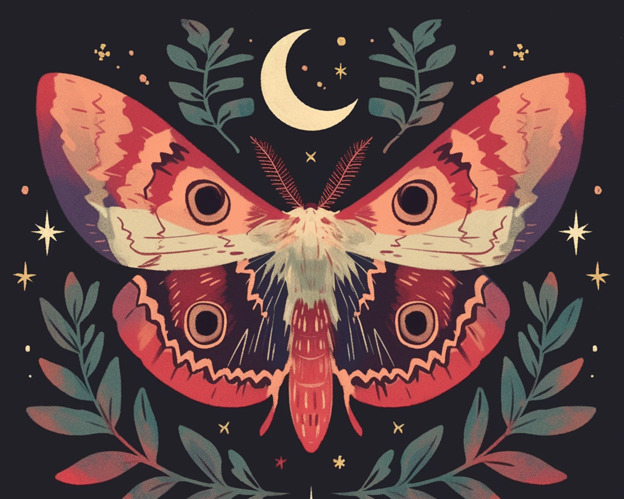 Diamond Painting kaufen - Rote Motte und Mondsichel – Diamonddiy.de